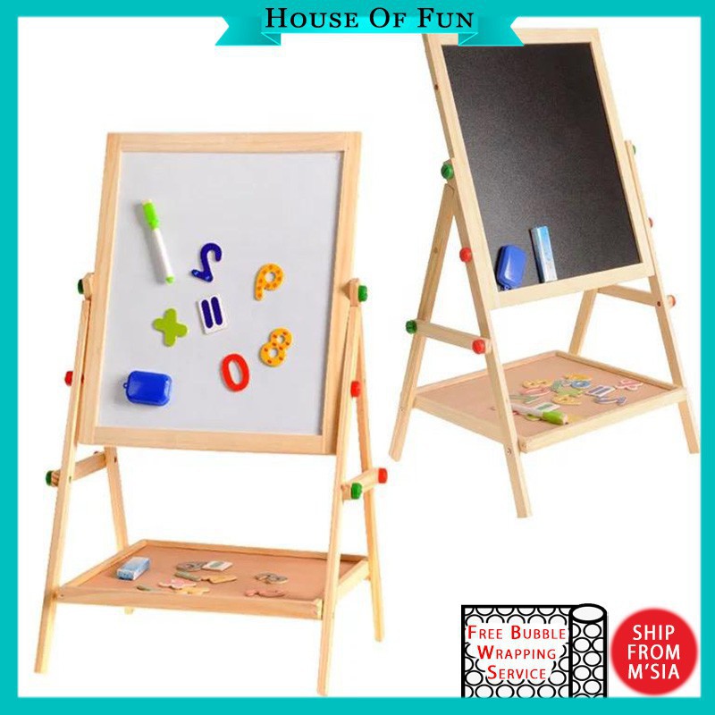 Kids Wooden 2 In 1 Adjustable Black And White board Double Sided Toys ...