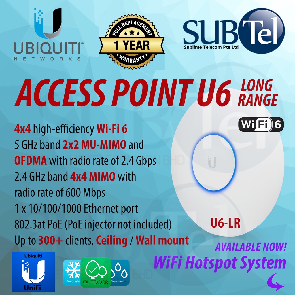 U6-LR Ubiquiti UniFi WiFi 6 Long-Range Access Point Wifi6 AP Version Of ...