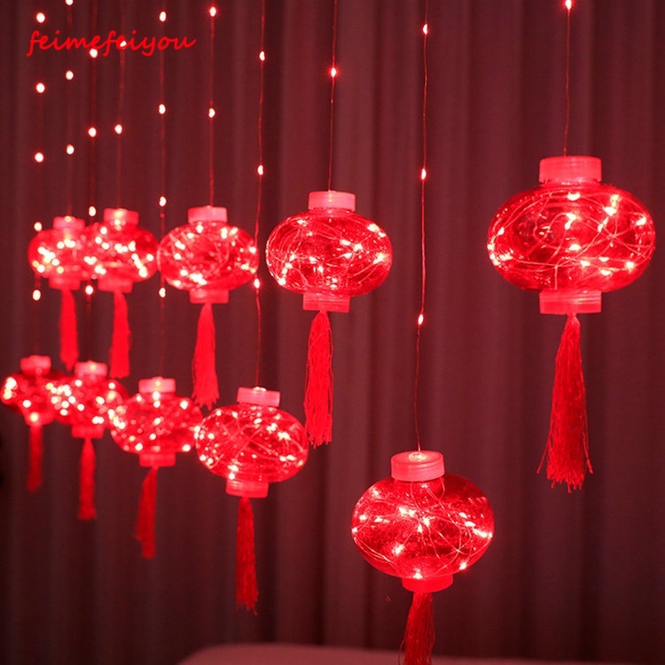 CNY Lantern Curtain Lights LED String Light Festival New Year Room ...