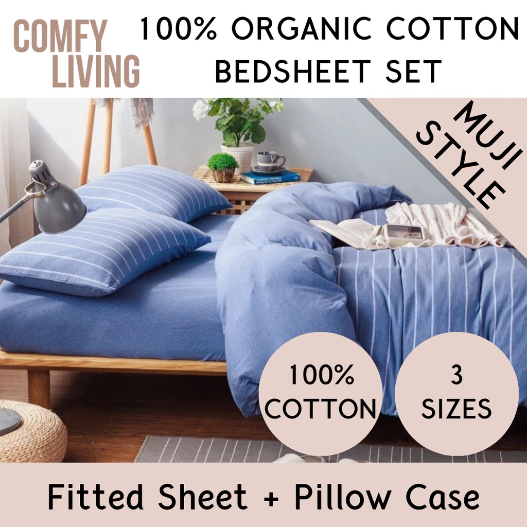 100% Organic Cotton Japanese Style Fitted Bedsheet Set | 3 Sizes ...