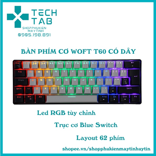 Wolf T60 62-key Mechanical Keyboard with RGB led wire for PC, laptop ...