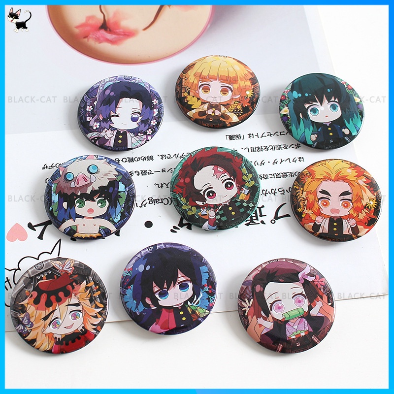 Demon Slayer Round Brooch Cute Cartoon Anime Characters Badges Clothing ...