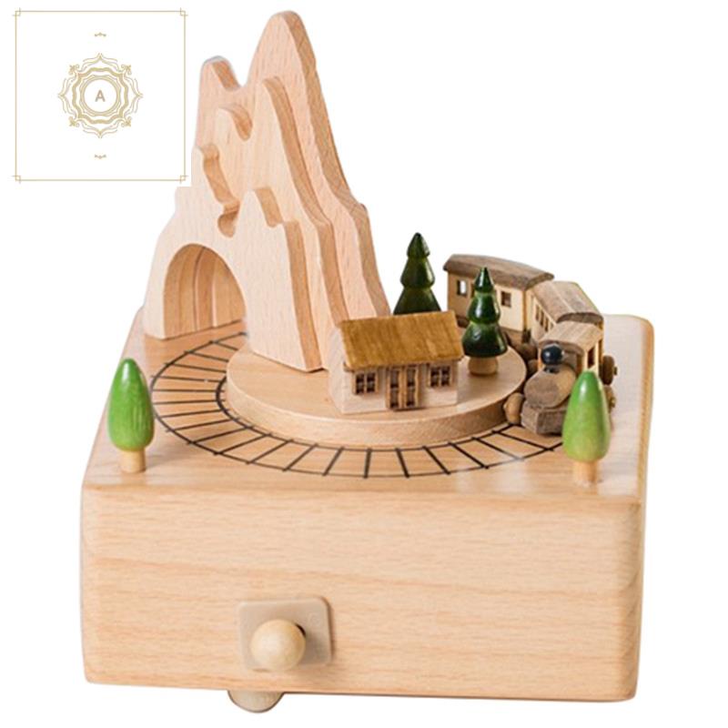 Wooden Musical Box Featuring Mountain Tunnel With Small Moving Magnetic ...