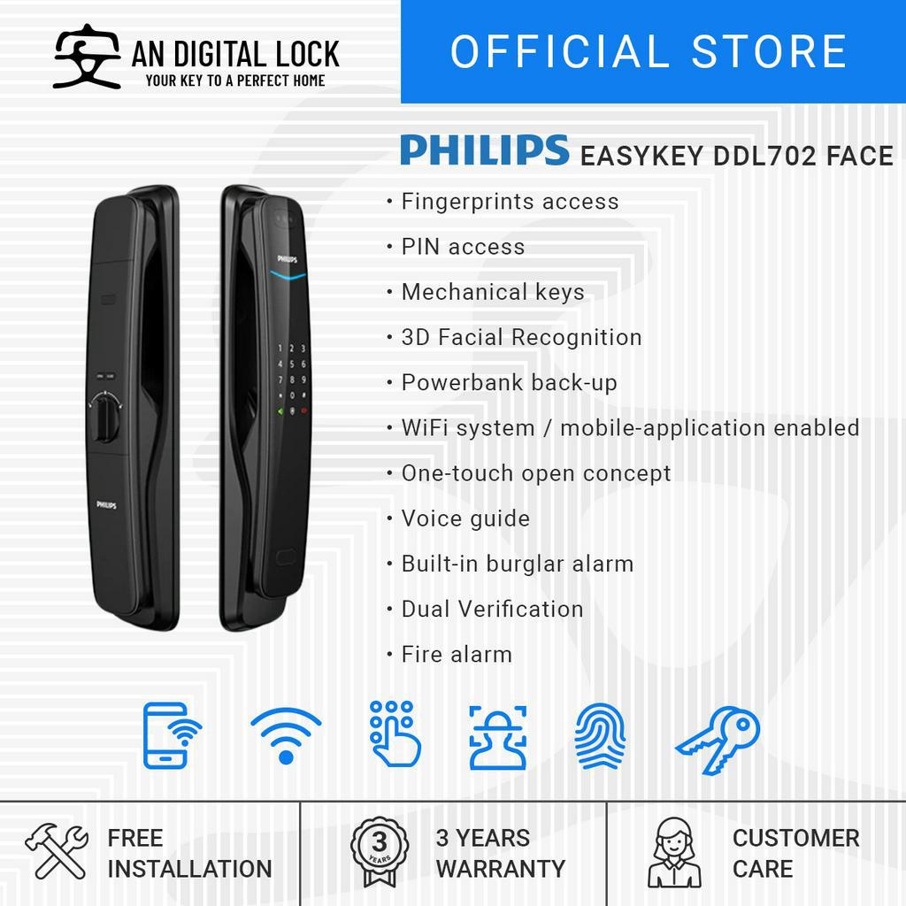 Philips EasyKey DDL702 Face Digital Door Lock | AN Digital Lock | Shopee Singapore