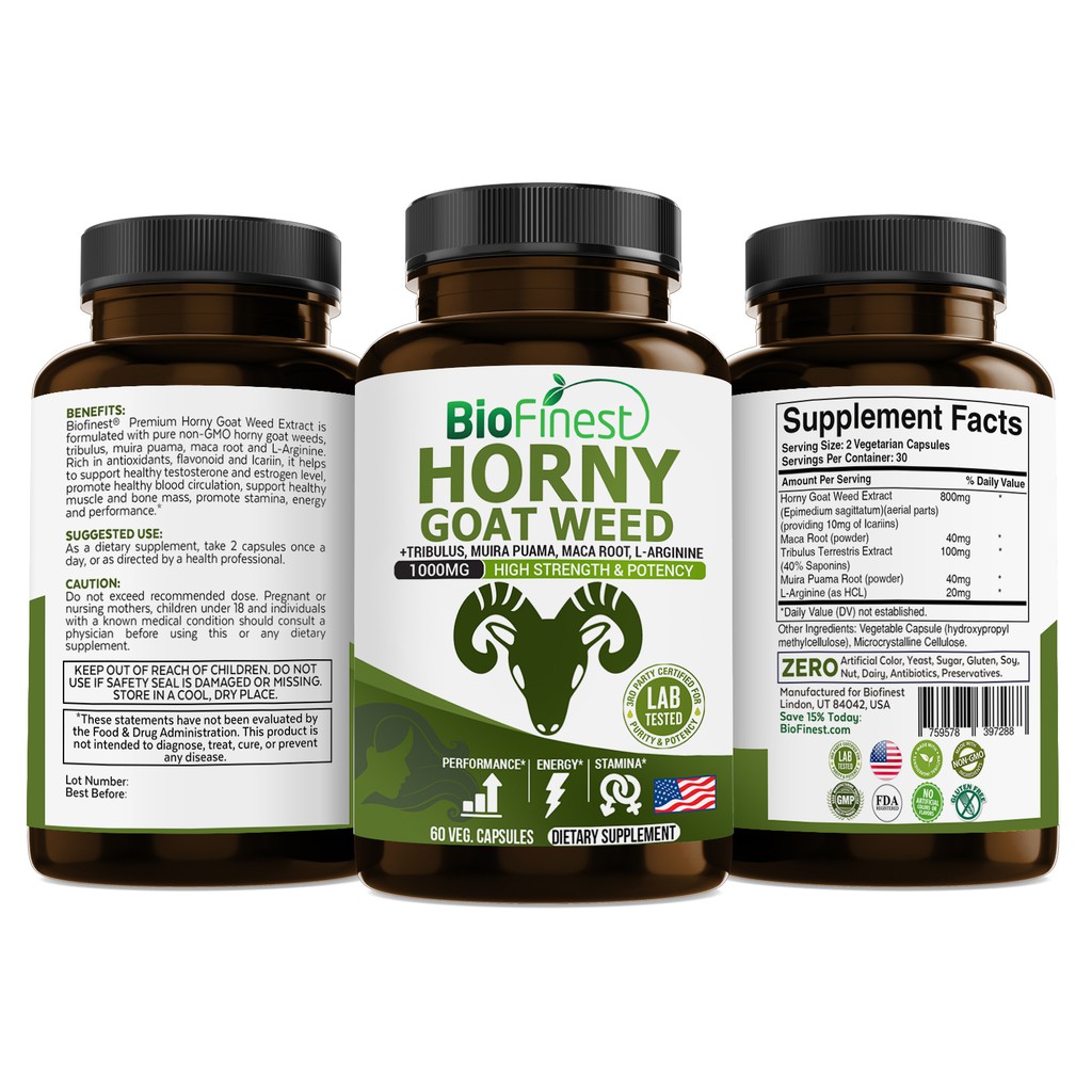 Biofinest Horny Goat Weed 1000mg - Maca Tribulus L Arginine - Men Women ...