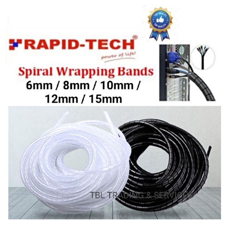 10 meter Spiral Wrapping Bands 6mm 8mm 10mm 12mm 15mm Cable Tidy ...