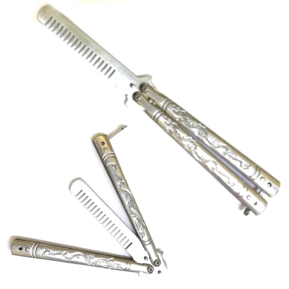 Dragon Silver Handle Butterfly Folding Comb training Practice Stainless ...