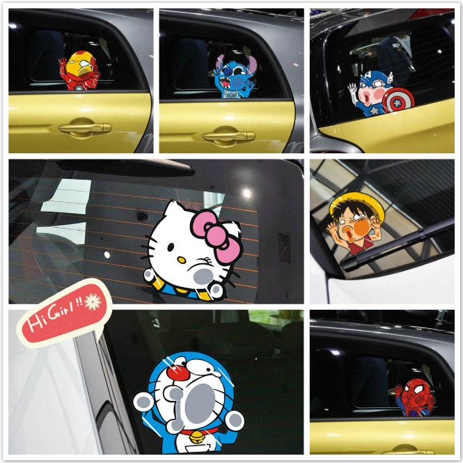 Funny Car Sticker Decals Cartoon Batman Hello Kitty Hit on Glass Cute ...
