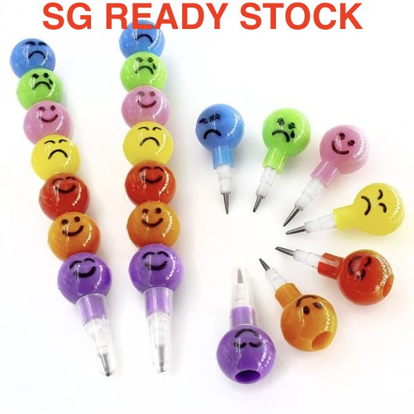 [SG Seller] 10Pcs Stackable Pencils / Crayon With Cute Emoji Face ...