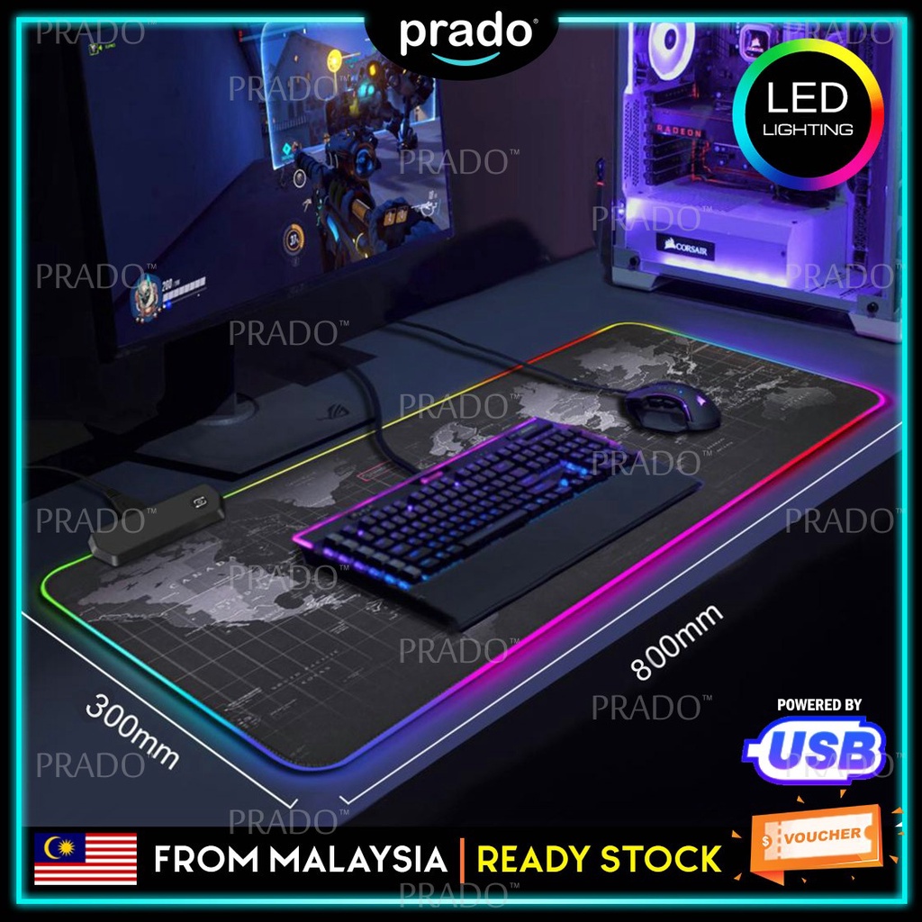PRADO 80cm World Map USB RGB Color Lighting LED Mouse Pad Anti Slip ...