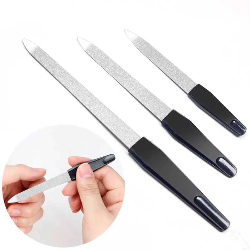5 Pcs/Set Black Handle Metal Double Sided Nail Files Strong Edge ...