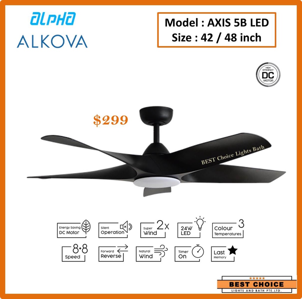 ALPHA ALKOVA AXIS DC Motor Ceiling Fan 42/48/56-Inch 8 Speed Led Light ...