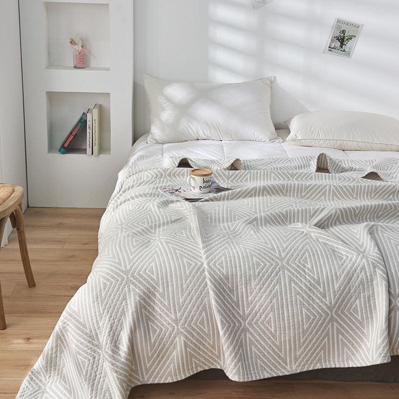 Plaid Geometric Blanket on Bed 3-layer Gauze Pure Cotton Throw for Sofa ...
