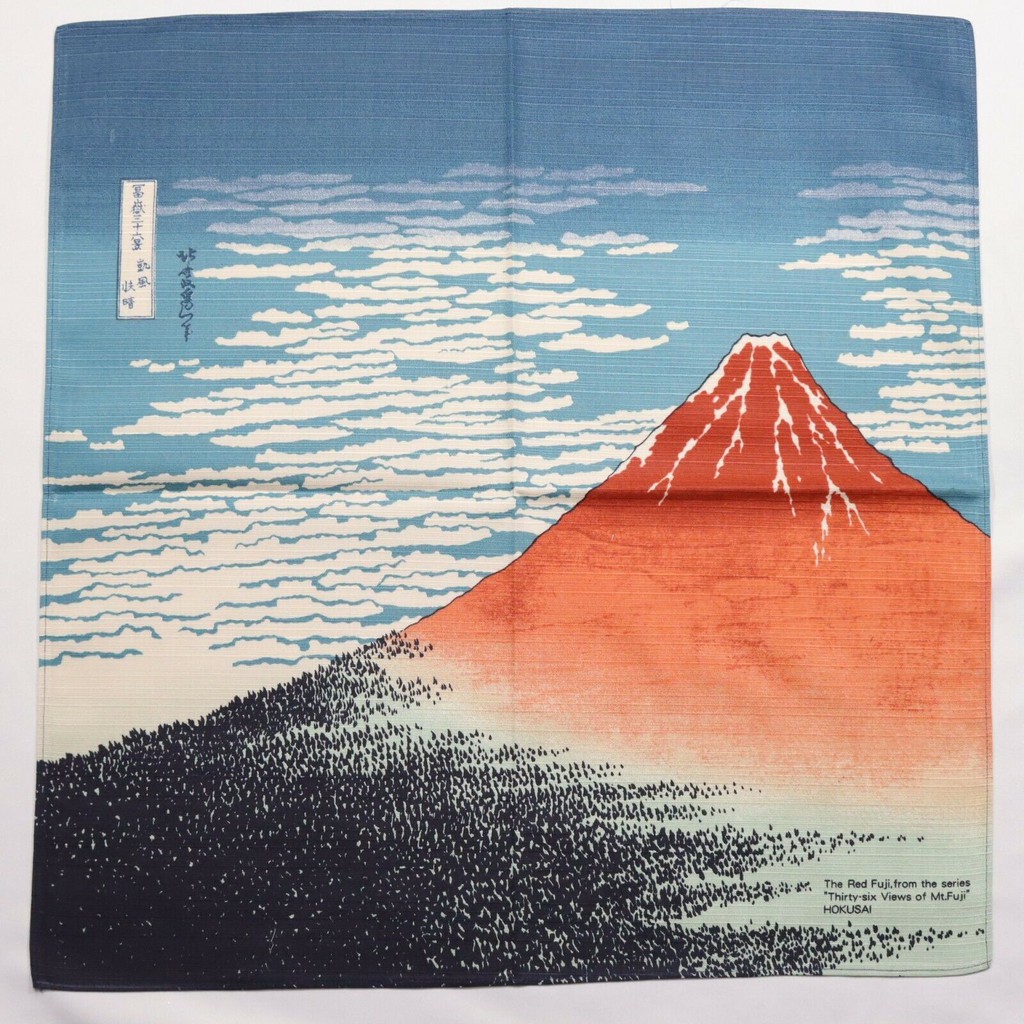 Japanese Furoshiki Wrapping Cloth Hokusai Ukiyoe Red Mt. Fuji Aka Fuji ...