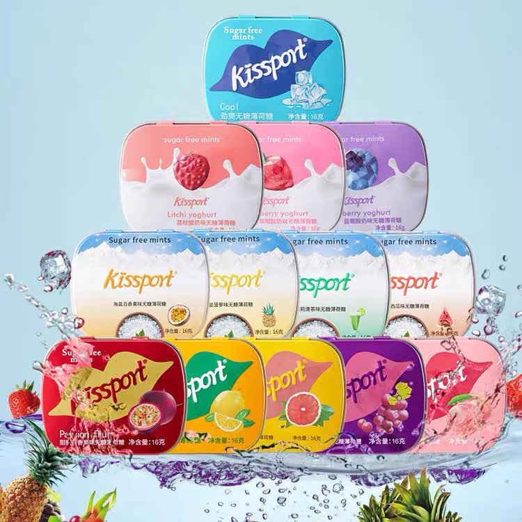 Kissport Kis Candy Sugar-Free Mint Candy Fruit Flavor Tin Box 16g ...