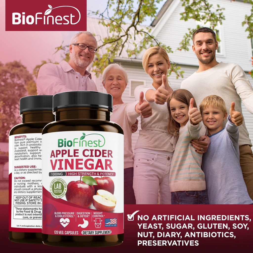 Biofinest Apple Cider Vinegar ACV 1000mg Supplement - Weight Loss Detox ...