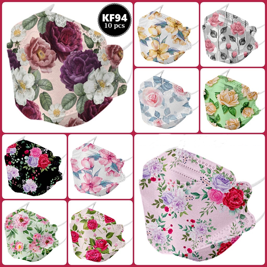 Korean Kf 94 Floral Design / Adult Kf 94 / 4d Fish Style Face Mask ...