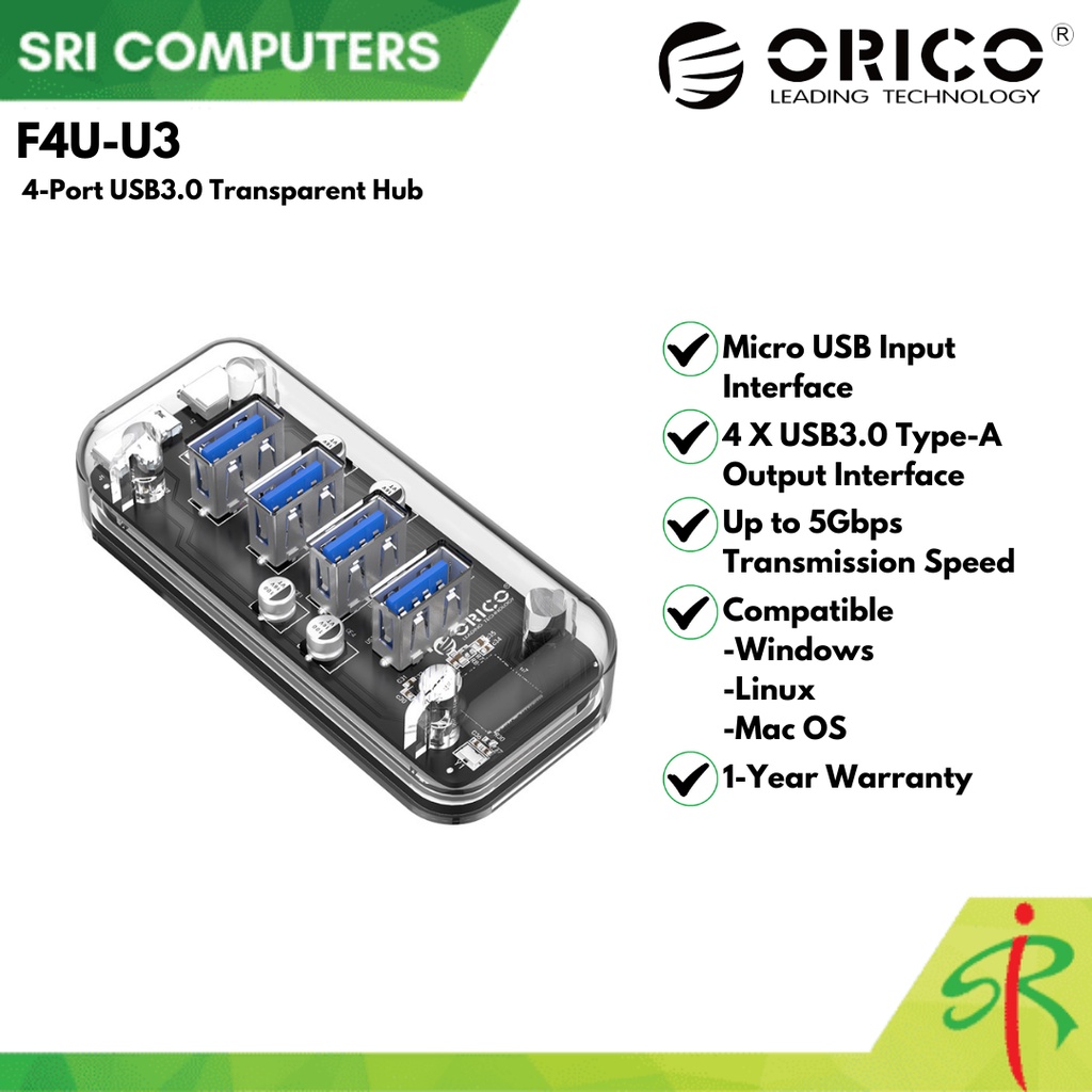 Orico F4U-U3 USB 3.0 4Port Hub W/Micro | Shopee Singapore