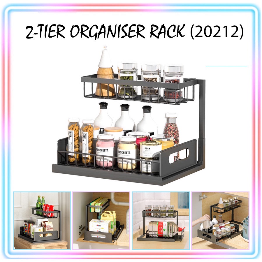 2 Tier Organizer Pull Out Shelf Organizer Rack, Multi-Purpose Kitchen ...
