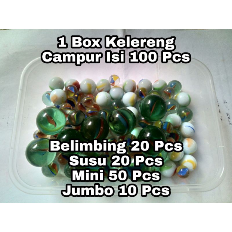 Mixed Marbles 1 Box Contains 100 Pcs (includes 10 jumbo marbles ...
