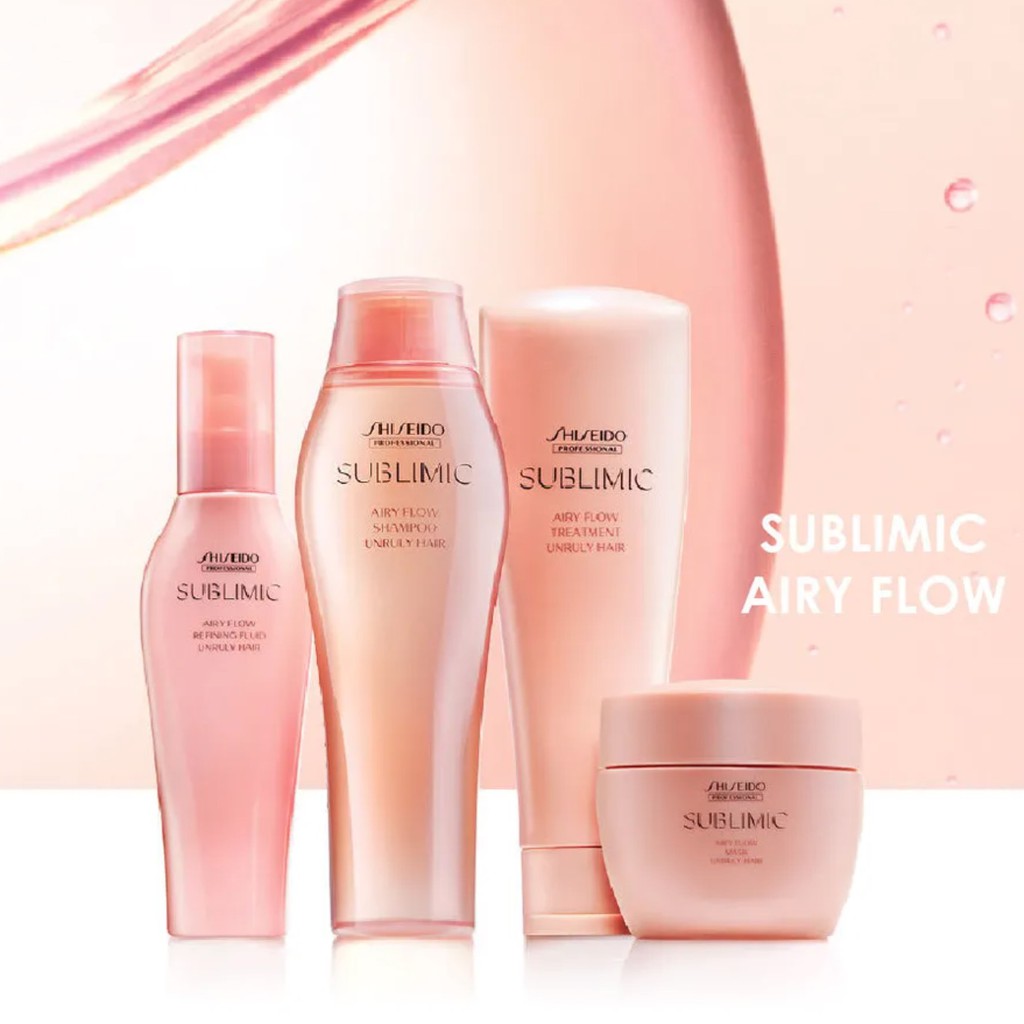 Shiseido Professional Sublimic Airy Flow for Unruly Hair - Shampoo Treatment Mask Refining Fluid ...
