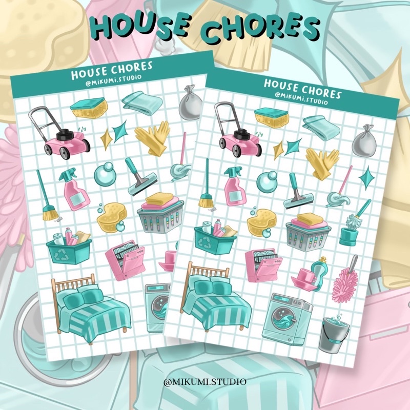 [MIKUMI] House Chores Sticker Sheet | Doff Sticker | Kiss Cut sticker ...