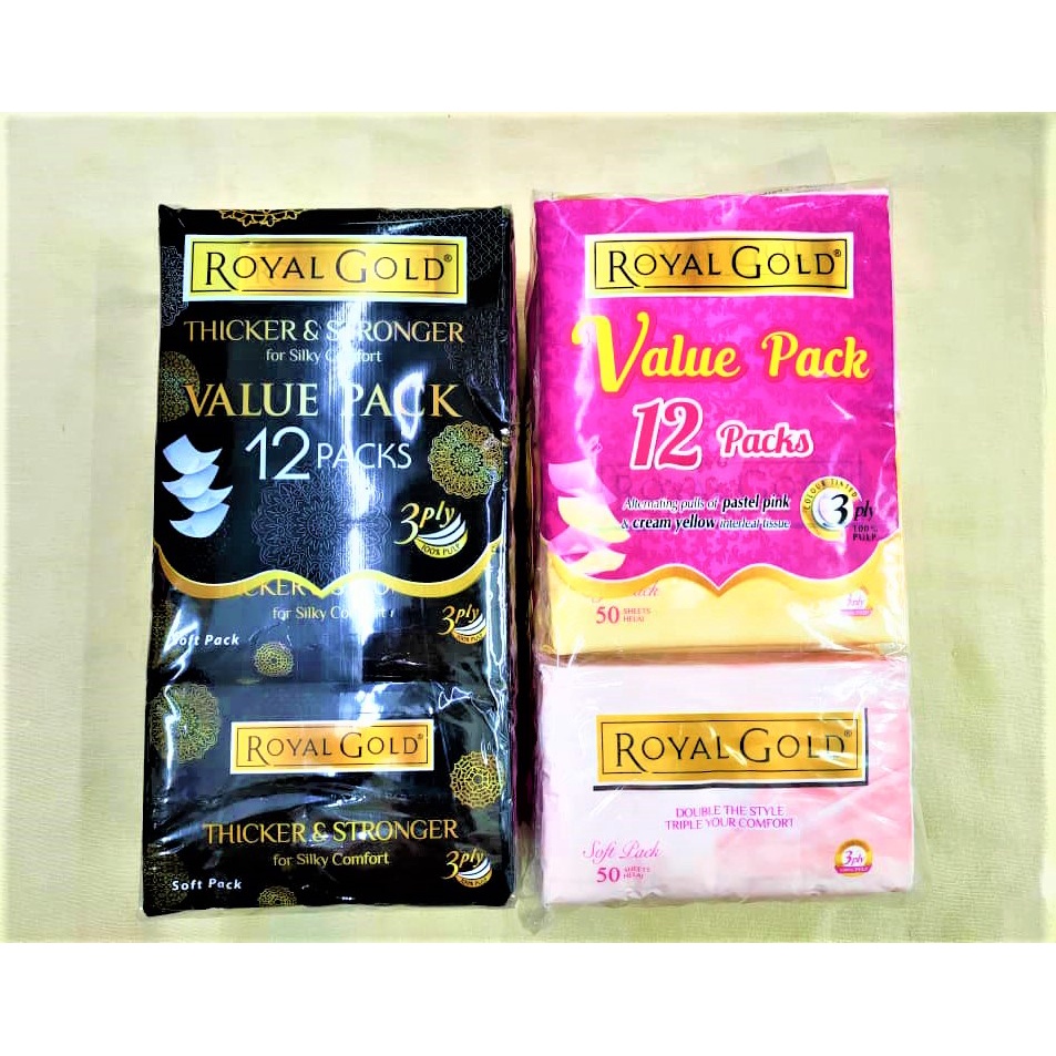 Royal Gold Luxurious Facial Tissue 12Packs [ 50Sheets x 3PLY ] | Shopee ...