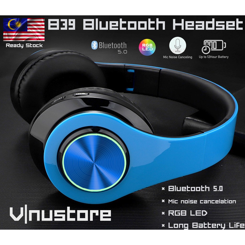 B39 Bluetooth Headphone with RGB LED Rechargeable battery Headset with ...