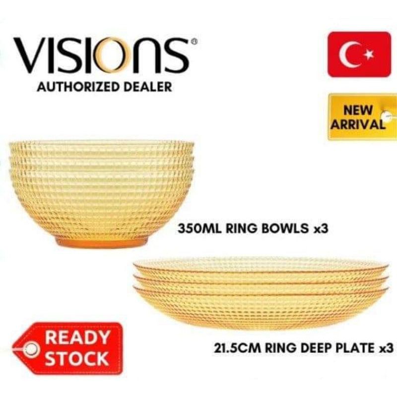 Visions 3pcs plate (ring soup plate) & Visions 3pcs bowl (350ml ring bowl) | Shopee Singapore