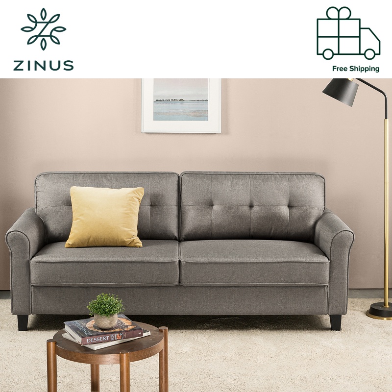 Zinus Sofa Sayan Traditional Fabric Upholstered Grey | Shopee Singapore