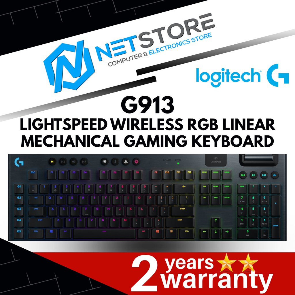 LOGITECH G913 LIGHTSPEED WIRELESS RGB LINEAR MECHANICAL GAMING KEYBOARD ...