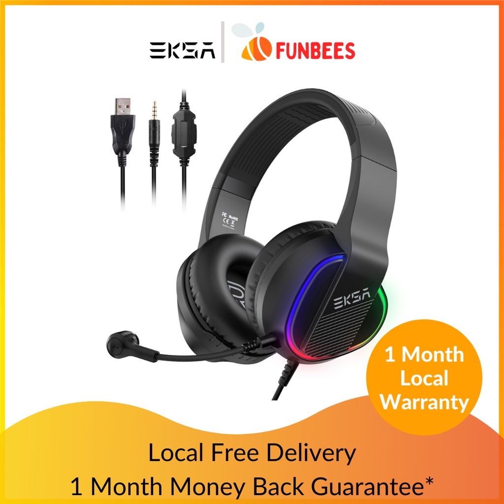 EKSA E400 3D Stereo Surround Sound Wired Gaming Headset with Noise Cancelling Microphone RGB LED ...