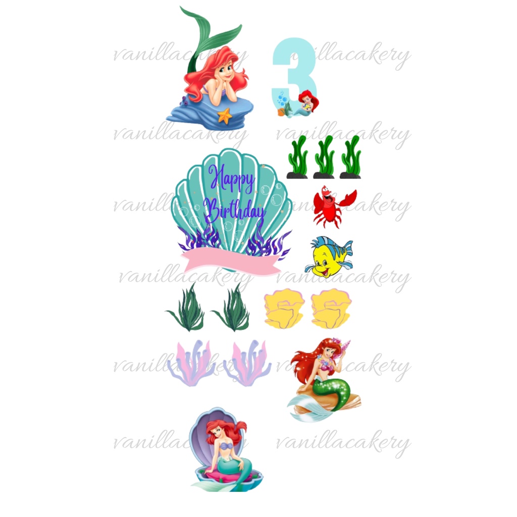topper kek mermaid /ariel topper kek/ topper birthday/ cake topper ...