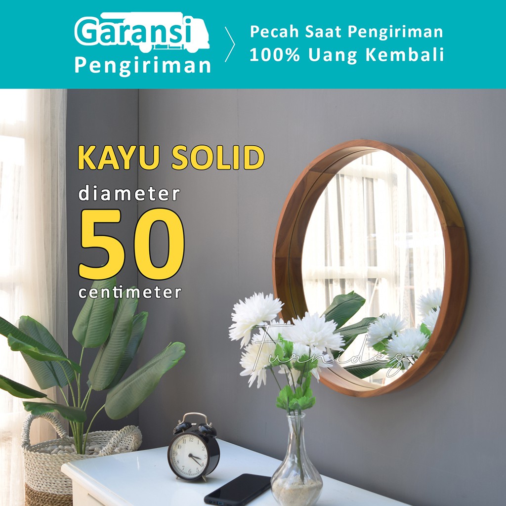Round Mirror Diameter 50 cm | SOLID WOOD Frame | Shopee Singapore