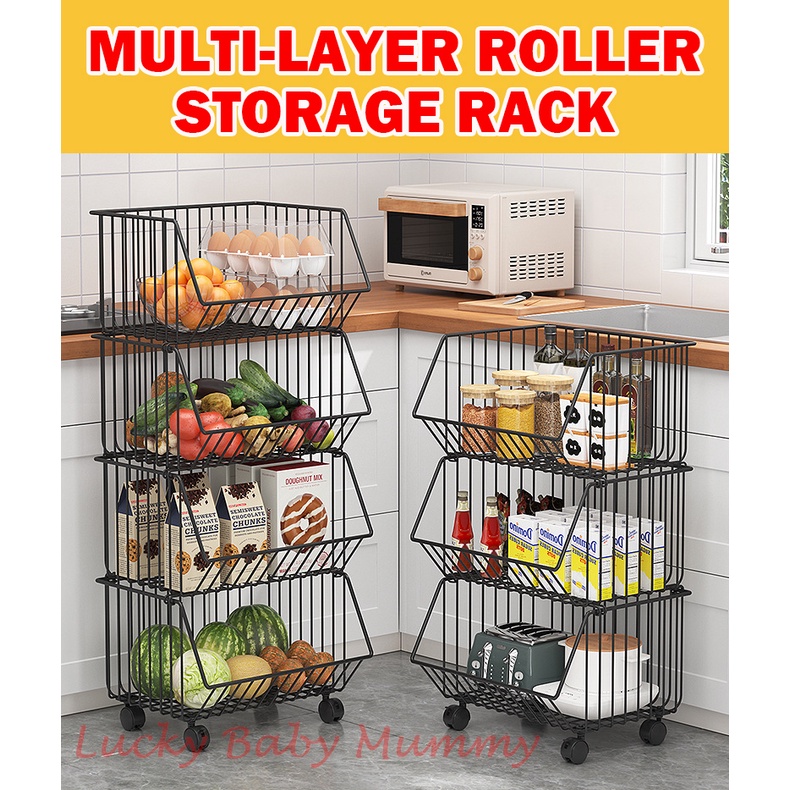 Kitchen Basket Rack with Wheels Multipurpose Rack Storage Heavy Duty ...