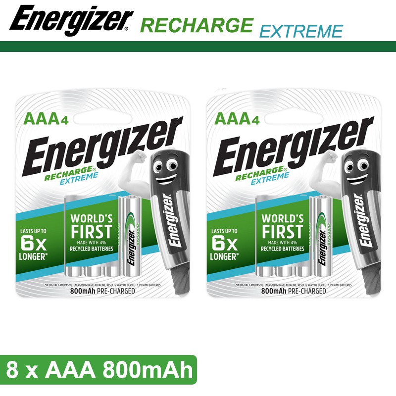 8 x Energizer Recharge Extreme AAA 800mAh Rechargeable Batteries ...