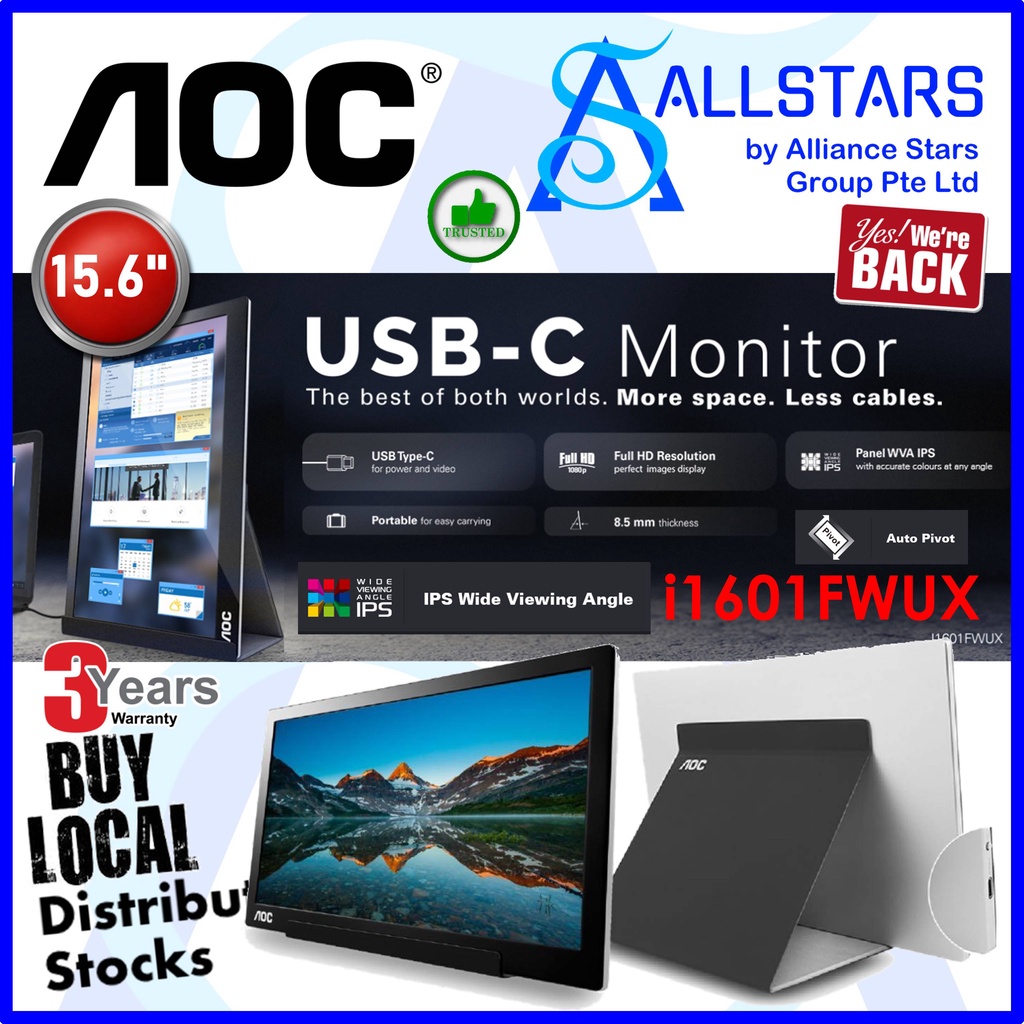 AOC i1601 / AOC i1601FWUX / i1601FWUX/79 15.6 inch Full HD Portable ...
