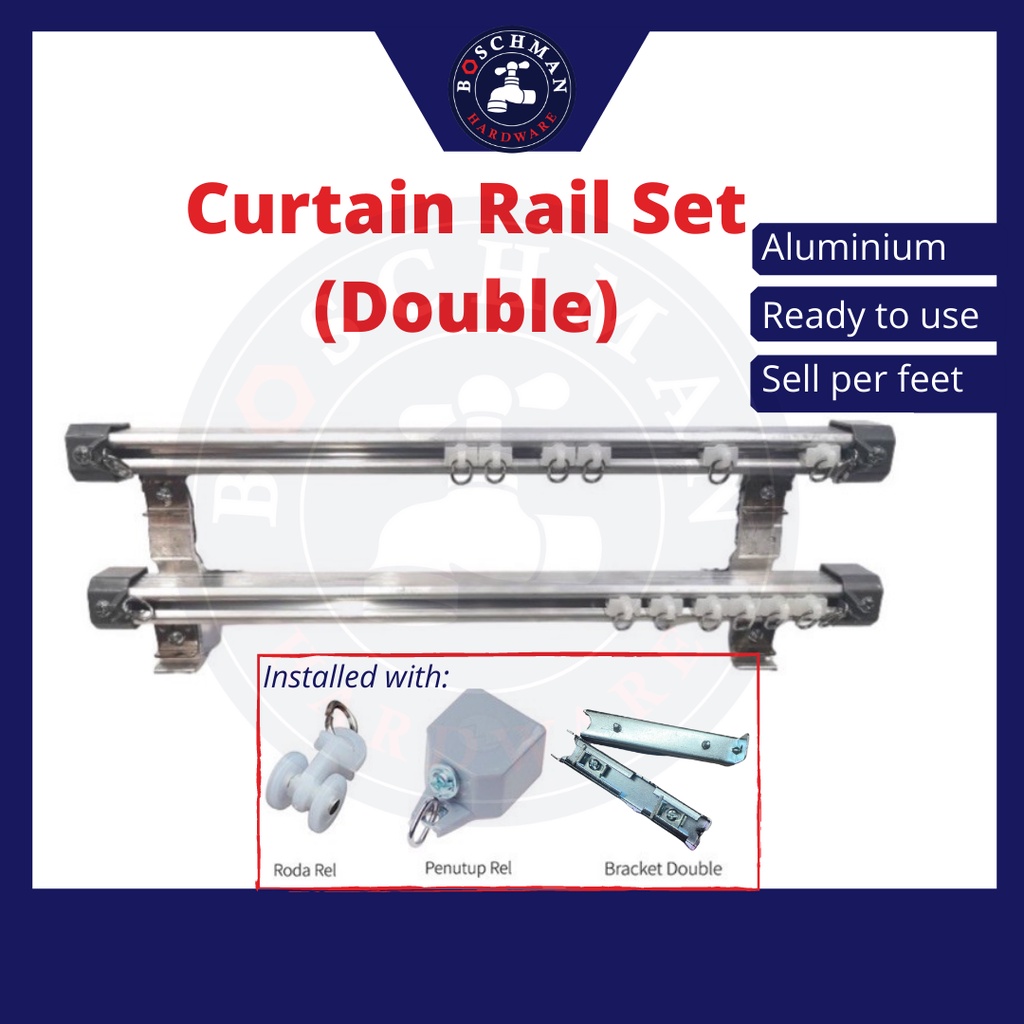 Double Set Aluminium Curtain Rail Track Besi Langsir Rod Rel Langsir ...