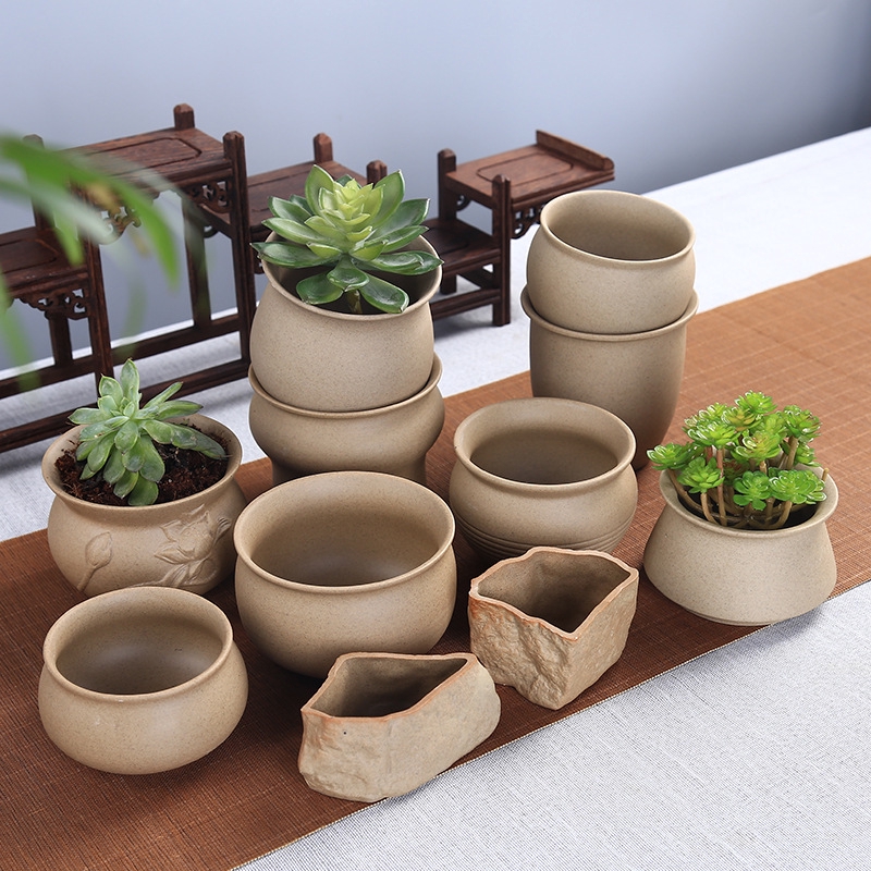 Creative hand-painted succulent burned ceramic flower pots, stoneware ...
