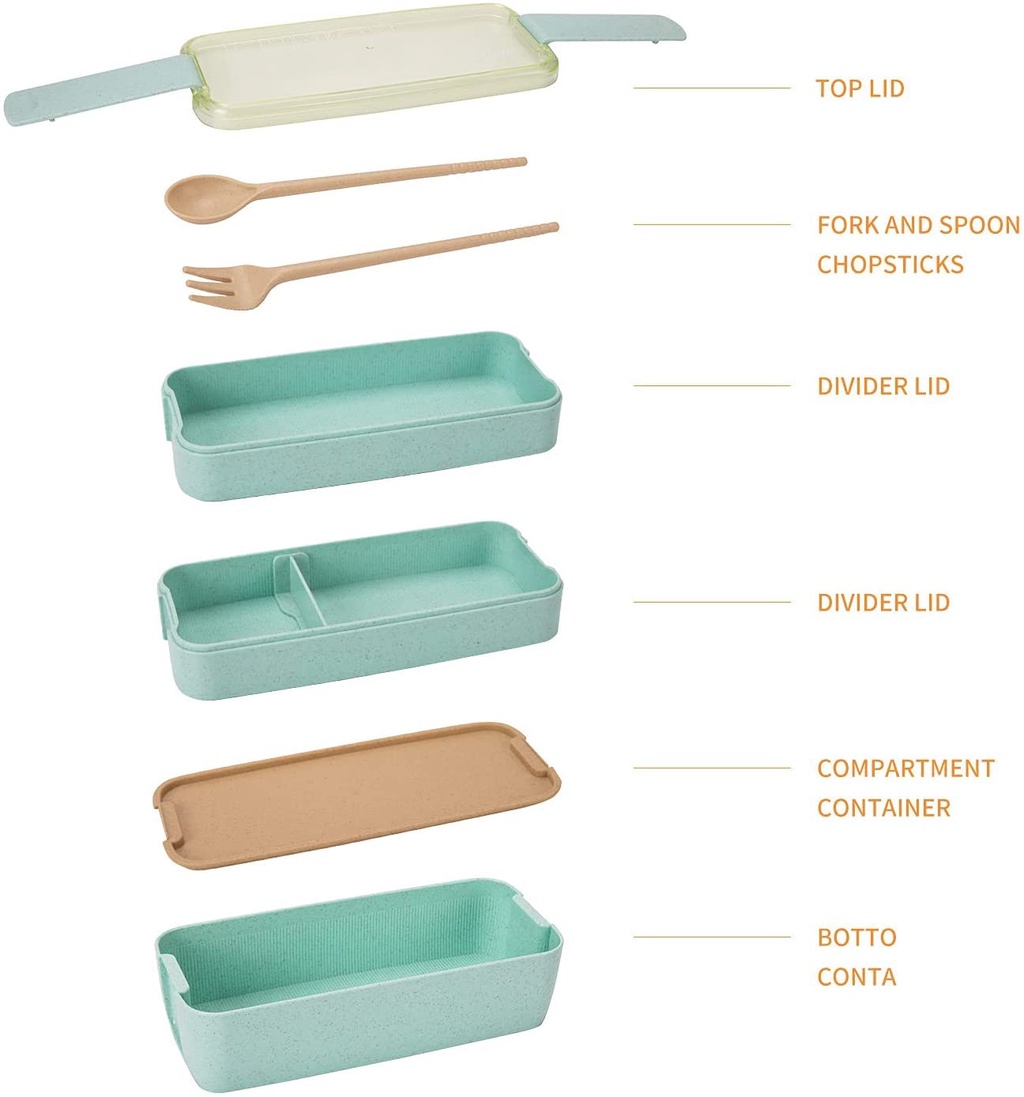 Stackable Bento Box Japanese Lunch Box Kit with Spoon & Fork, 3-In-1 ...