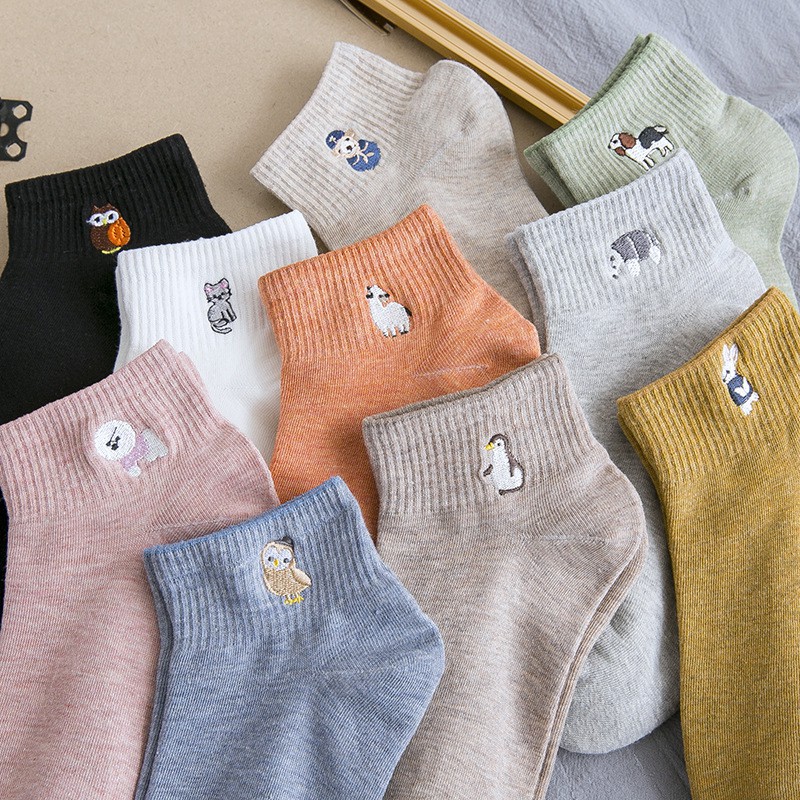 Women Casual Cotton Cartoon Embroidered Low Cut Breathable Ankle Socks ...