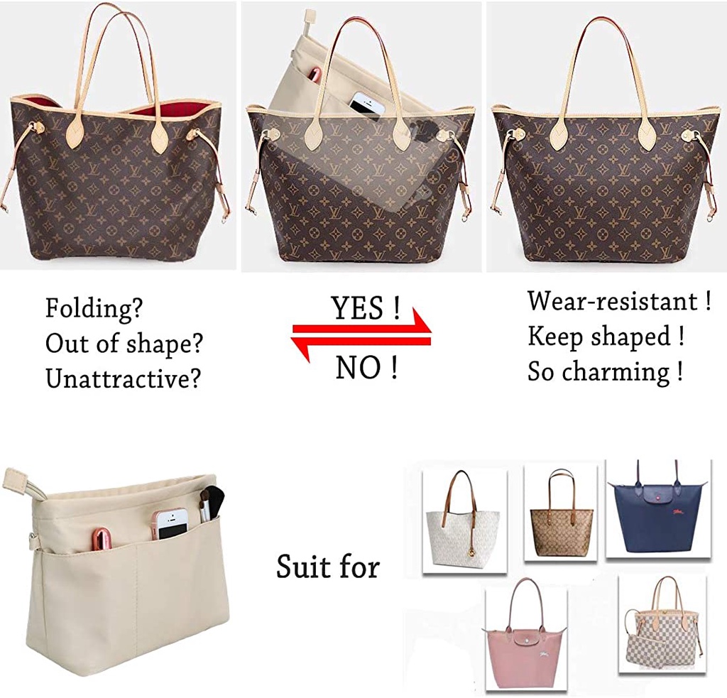 Purse Organizer Insert with Zipped Top for Tote Bag, Handbag Shaper ...