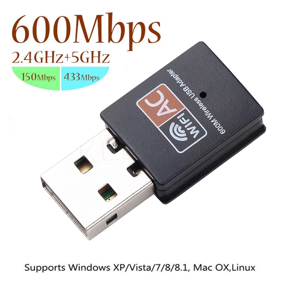 Wireless USB Wifi Adapter 600Mbps Network Card Dual Band (5.8G) and 11N ...