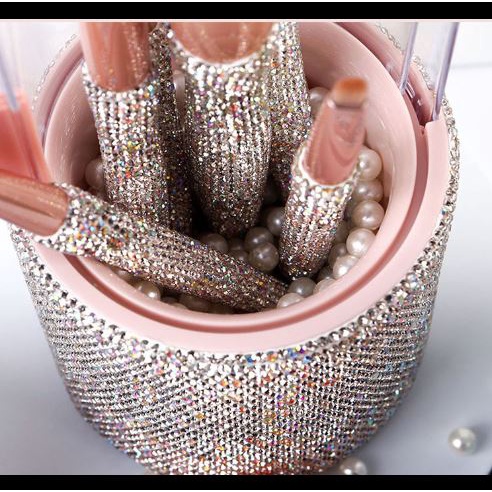 Diamond-studded Makeup Brush Bucket Set With Pearls Brushes Holder ...