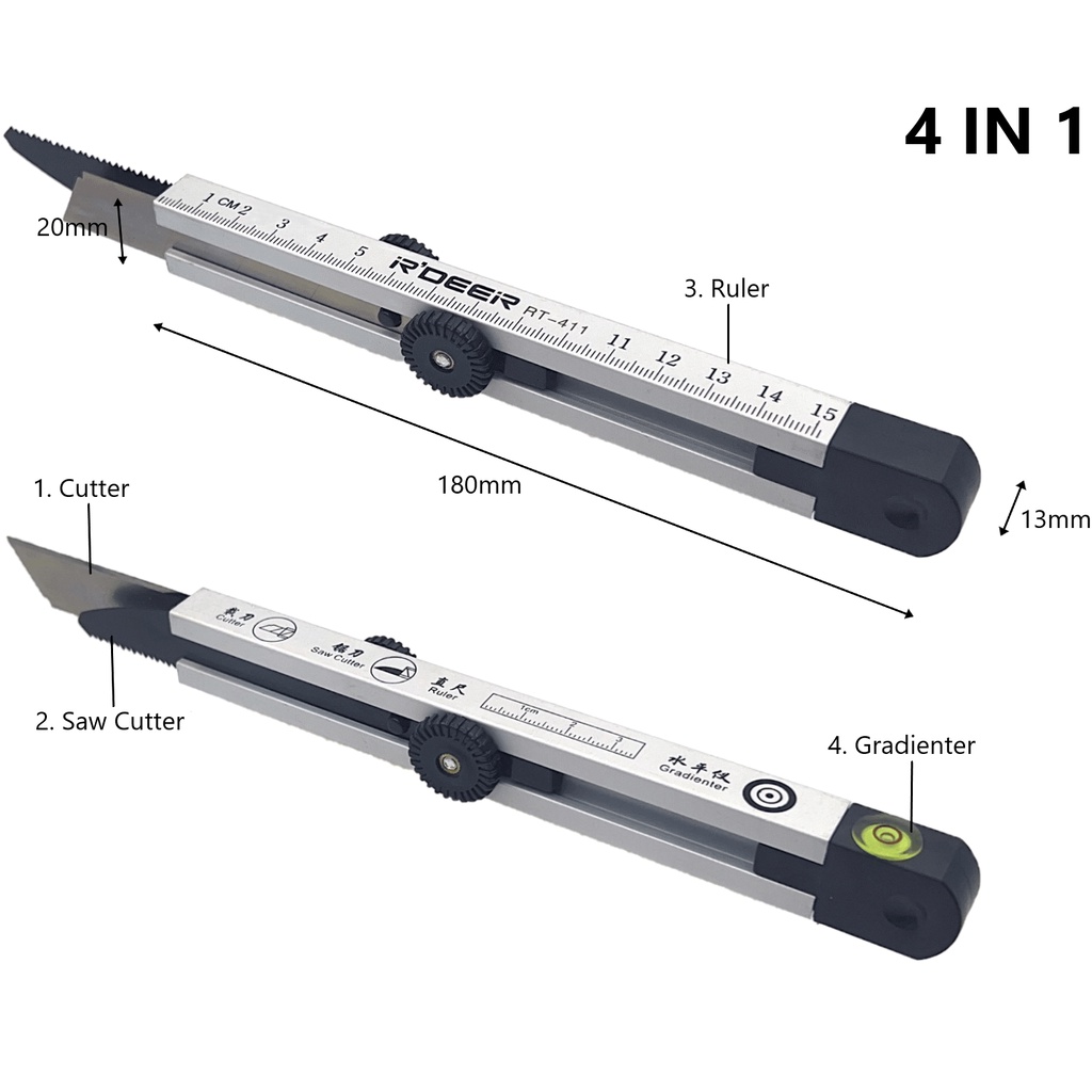 [SG STOCK] MULTI KNIFE RT411 4 IN 1 With Cutter, Saw, Centimeter Ruler ...