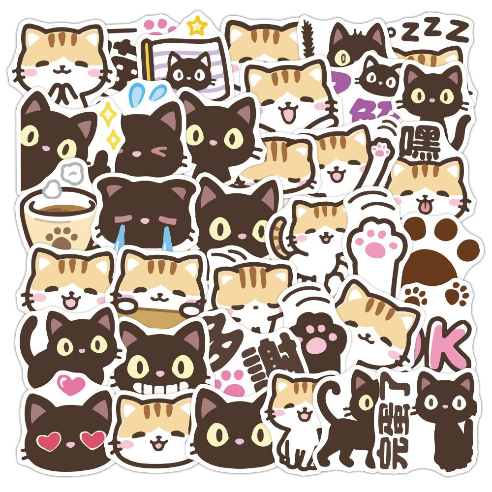 40pcs Black Cat Stickers Cute Stickers Cartoon Stickers Emoji Stickers ...