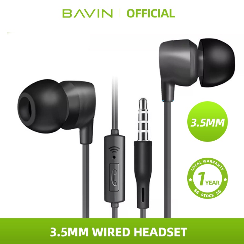 BAVIN Earphone 3.5mm Jack with Built-in Mic Waterproof and Silicone Bud ...