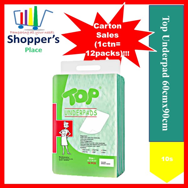Carton Sales!!!!(1ctn = 12 packs)-TOP underpad 10s 60cmX90cm | Shopee ...