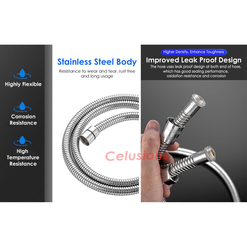 【1.5m | 2m】Stainless Steel Flexible Shower Head Bidet Spray Water ...