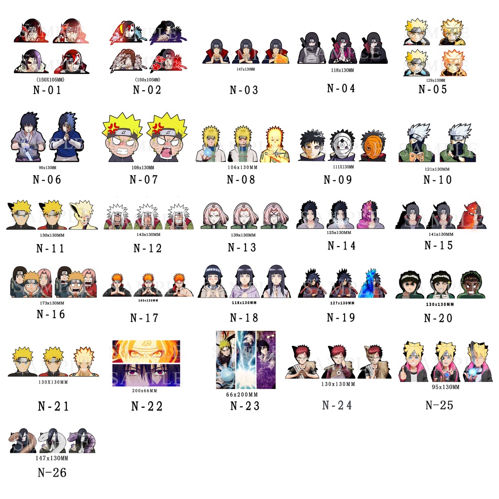 26 Designs NARUTO Car Sticker Motion Sticker Anime Waterproof Decals ...